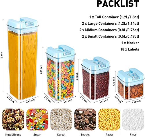 Airtight Food Storage Containers for Kitchen & Pantry Organization and Storage (7 Pack) - BPA Free Plastic Food Containers with Lock Lids - Sugar, Flour, Pasta & Cereal Canister with Labels & Marker
