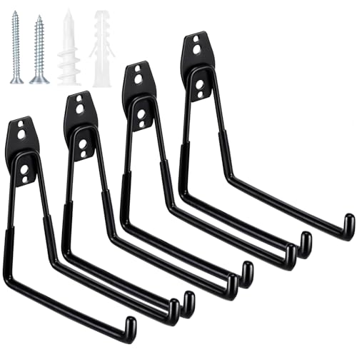 Fippy 4PCS Heavy Duty Garage Hooks for Hanging Tools, 7.5inch Large Garage Storage Hooks, Utility Wall Mount Garage Hooks for Hanging Ladder Bikes Ropes Yard Tools (Black, Large U)