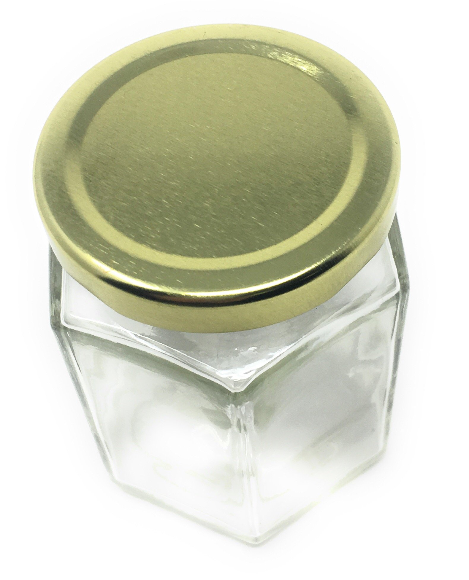 6 oz Hexagon Glass Jar with Gold Metal Lid by Richards Packaging 12-pack