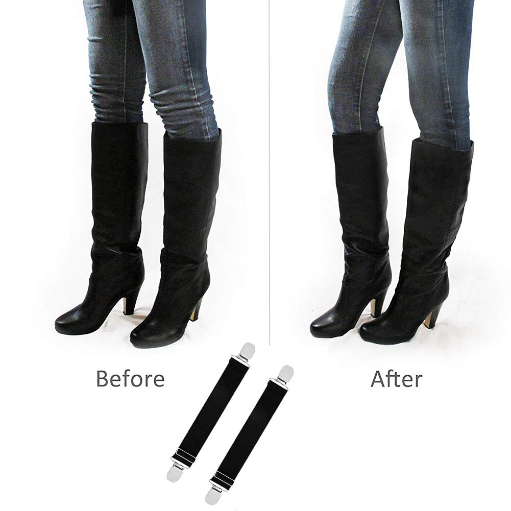 2Pcs Adjustable Boot Strap 7.8 Inch Elastic Boot Clips Strong Pant Stirrups Leg Straps Mitten Glove Clips for Women Men Kids Adults Multi-Purpose Bed Sheet Sofa Motorcycle Bike Riding Strap ,Black