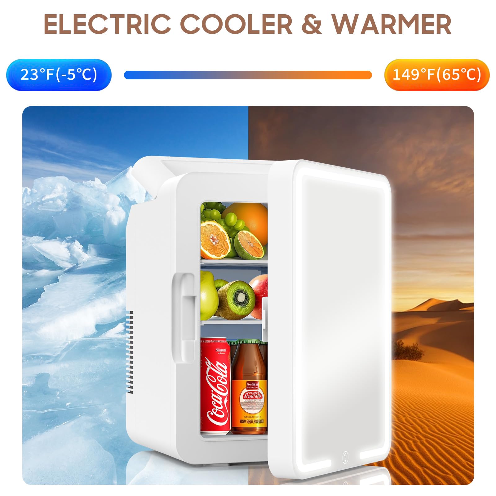 advwin 12L Mini Skincare Fridge with Dimmable LED Light Mirror, Makeup Fridge for Cooler & Warmer, Cosmetics, Beauty, Food & Drinks, Portable Small Refrigerator for Bedroom, Office, Dorm and Car