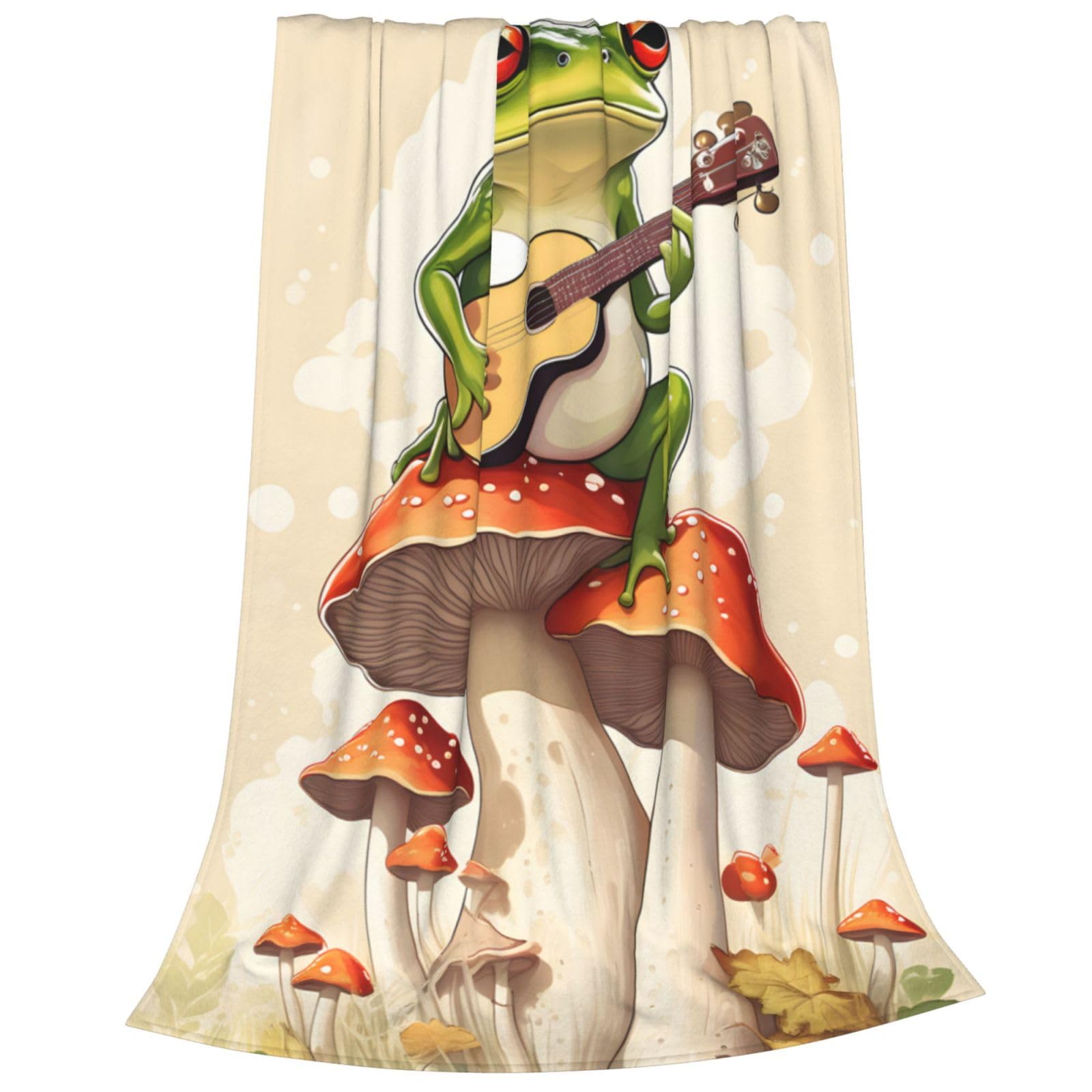 amepay Frog Mushroom Blanket Gifts for Kids Funny Frog Play Guitar Flannel Throw Blankets Soft Comfy Lightweight for Home Decor Couch Bed Sofa 60x50 Inches
