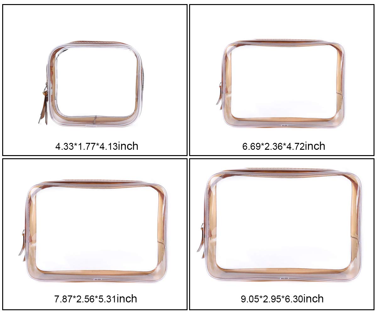 SOMIER 4 Size/Pack PVC Waterproof Clear Toiletry Bag, Portable Travel Cosmetic Makeup Bag, TSA Approved Zippered Carry on Pouch Organizer for Vacation Bathroom
