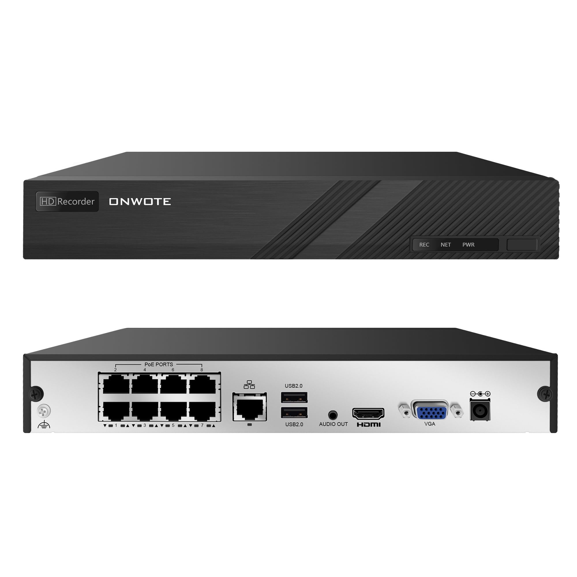 ONWOTE 8 Channel 4K 8MP HD PoE IP Security NVR Video Audio Recorder (Built-in 8 PoE Ports), Support 4K, 5MP, 4MP, Multi-Mode Recording, 8CH NVR with NO Hard Drive, Work with ONWOTE PoE Cameras