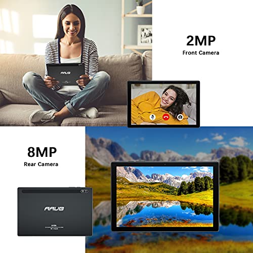 AAUB Tablet Android 10 Inch with 32GB Storage, 1280x800 HD Touchscreen, Dual Camera 2MP + 8MP,6000mAh Battery, WiFi & Bluetooth, Easy to Operate Support Microsoft Office Software Black