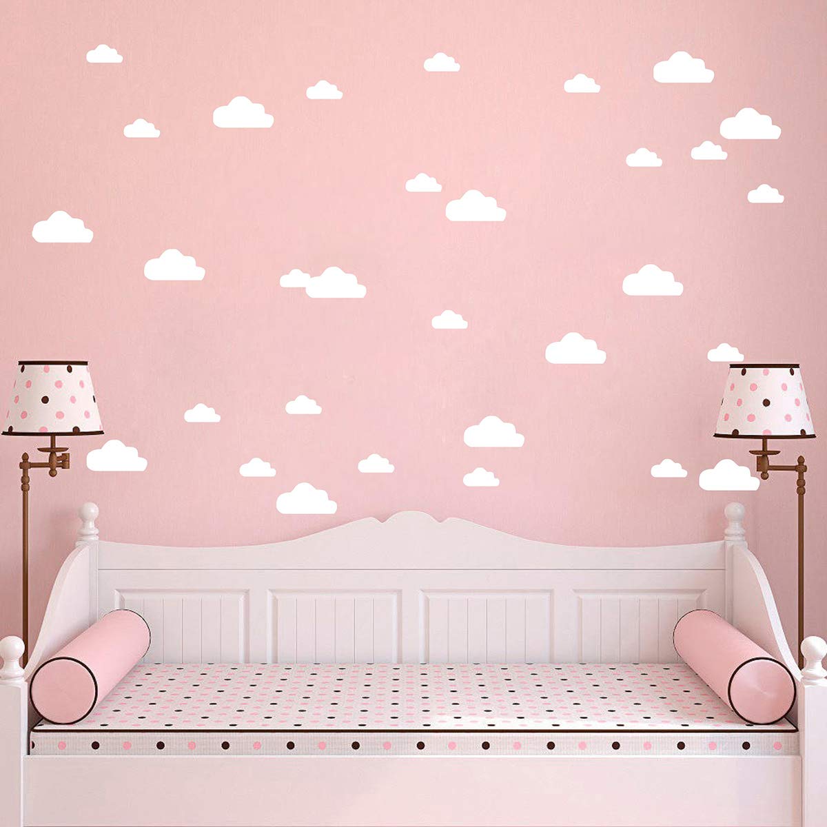 JUEKUI Set of 134 Mini Clouds Wall Decal Stickers Gold Black White Cloud Wall Decals Nursery Home Decor Vinyl Pattern Wall for Kids Rooms WS01 (White)