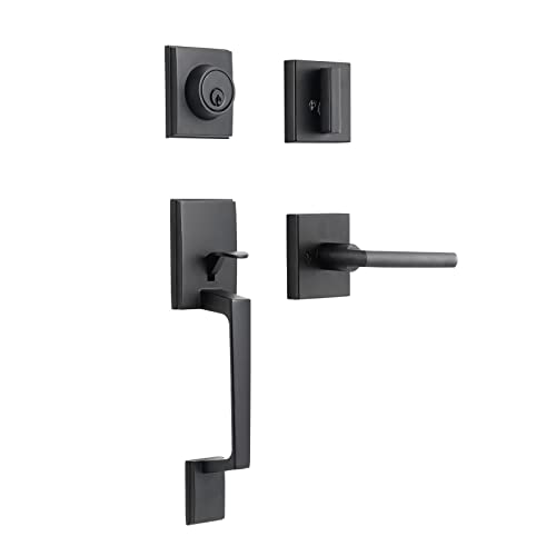 NeuType Front Door Handle Set Entrance Door Lock Set Matte Black Heavy Duty Entry Handle Set with Lock, with Single Cylinder Deadbolt and Lever Handle, Compatible with Right & Left Handed Doors