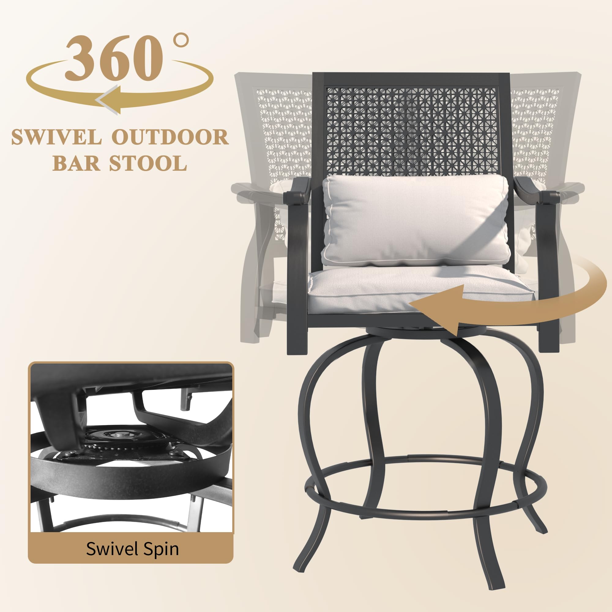 AECOJOY 3 Piece Outdoor Bar Set, High Top Patio Bar Set with Table and Chairs, Bar Height Patio Sets Clearance Plus Outdoor Pub Table and Swivel Chairs for Lawn Garden Porch
