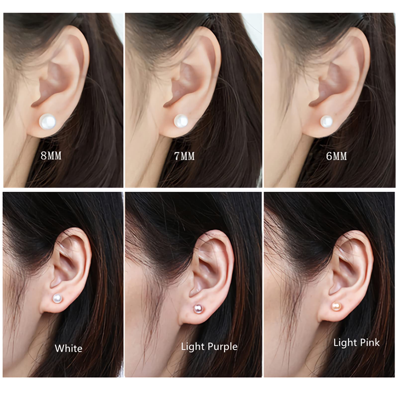 3 Pairs Freshwater Cultured Pearl Stud Earrings for Women 6mm 7mm 8mm Sterling Silver