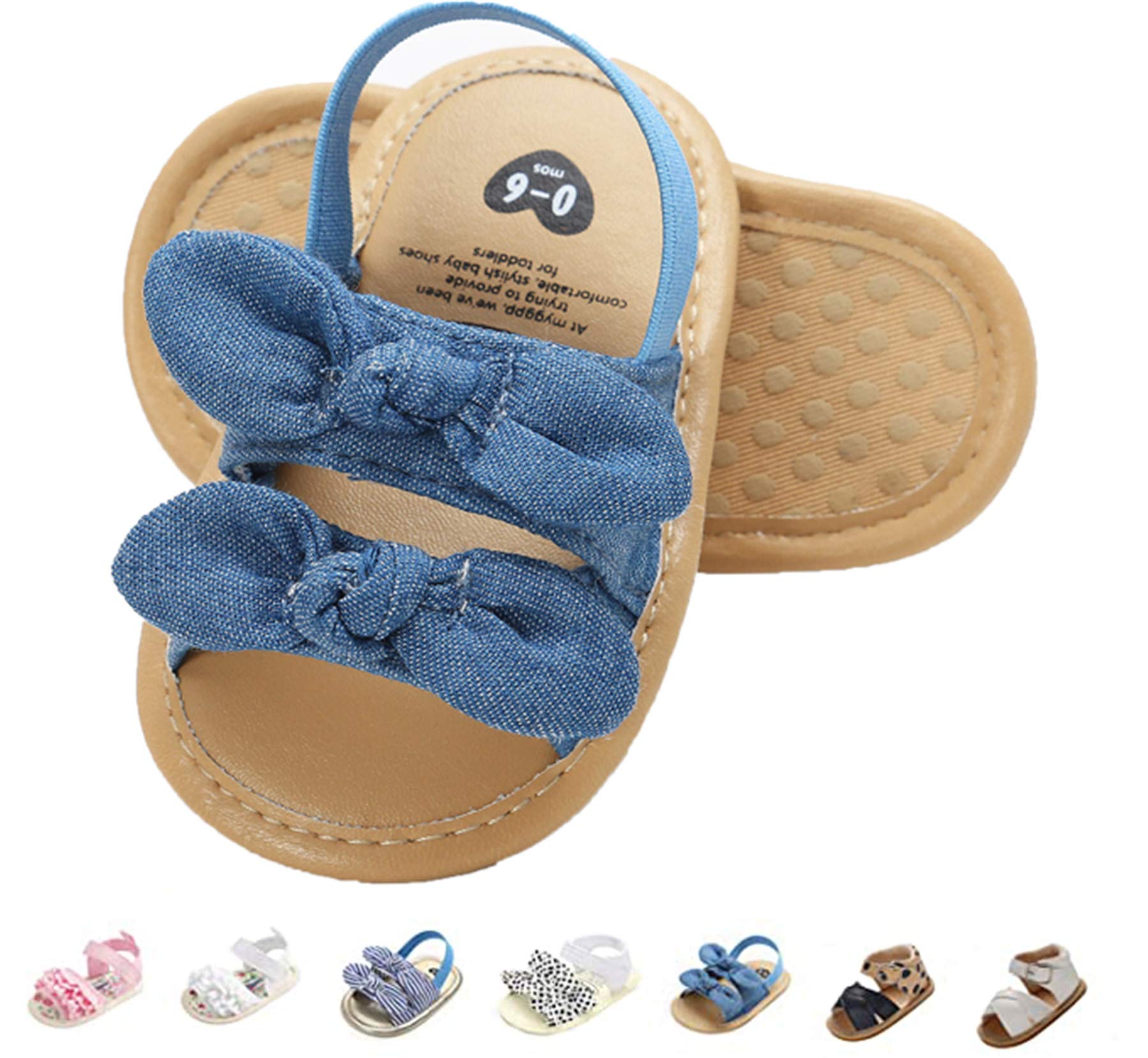 Infant Baby Girls Sandals, Premium Soft Rubber Sole Anti-Slip Summer Toddler Flats First Walkers Shoes Blue