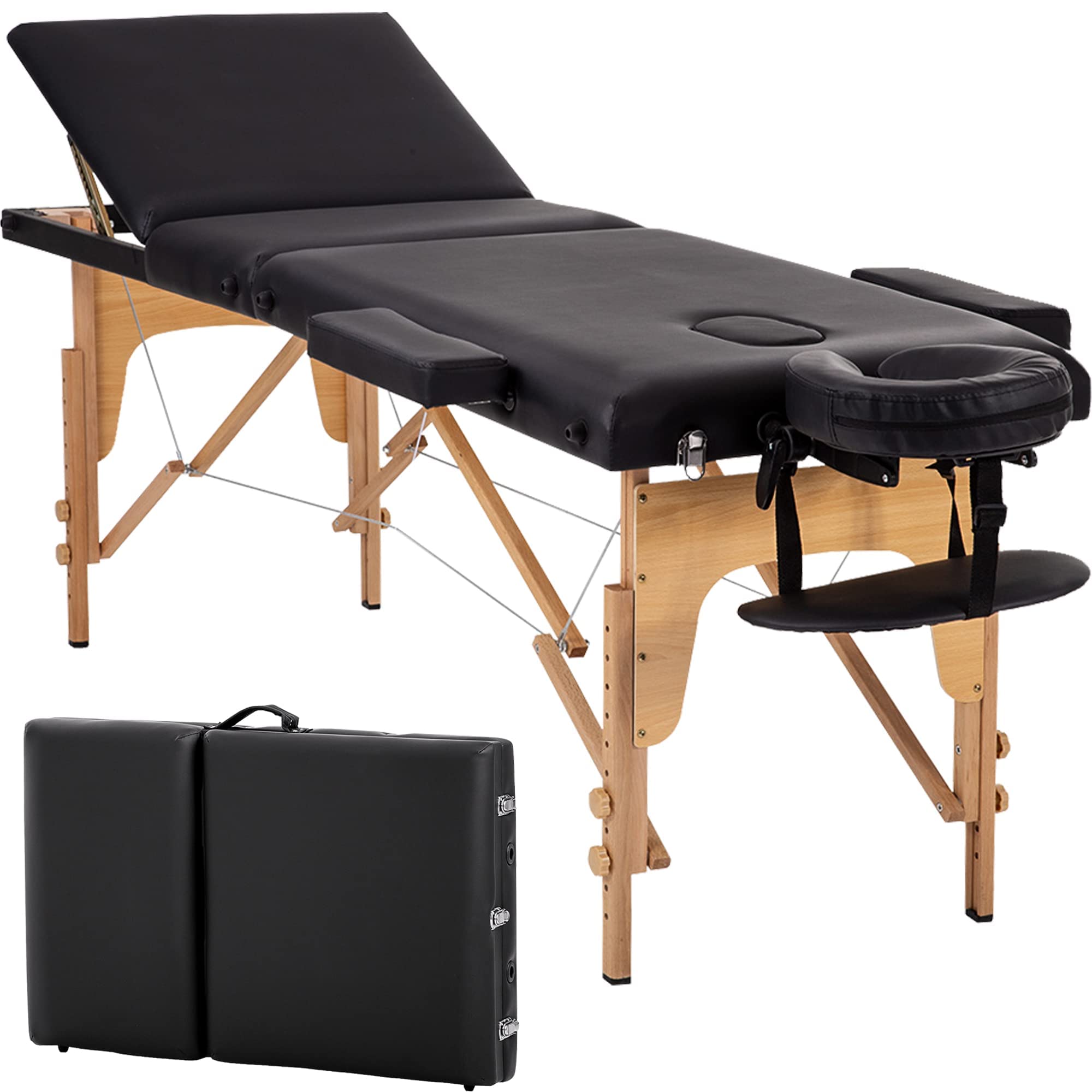 3Folding Massage Table Spa Bed Portable Massage with Portable Box Massage Bed Height Adjustable Salon Bed with Face Cradle,Black