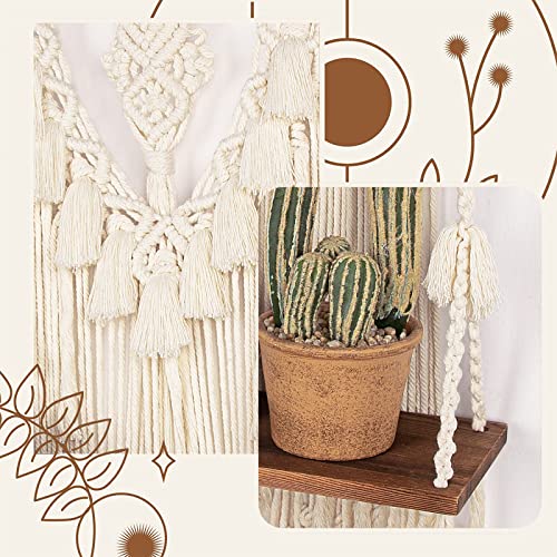 ANROYE 1 TierAND 2 Tier Macrame Boho Wall Hanging Shelf, Handmade Bohemian Wooden Woven Plants Floating Shelves Decor, Mini Chic Rope Crystal Holder Organizer