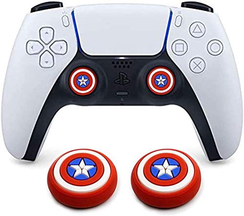 2Pcs Analog Thumb Grip Stick Grip, Dualsense Wireless Controllers Game Remote Joystick Cap, Fantastic Non-Slip Silicone Handle Protection Cover for PS5/PS4/Xbox one/360/NS PRO (Captain America)