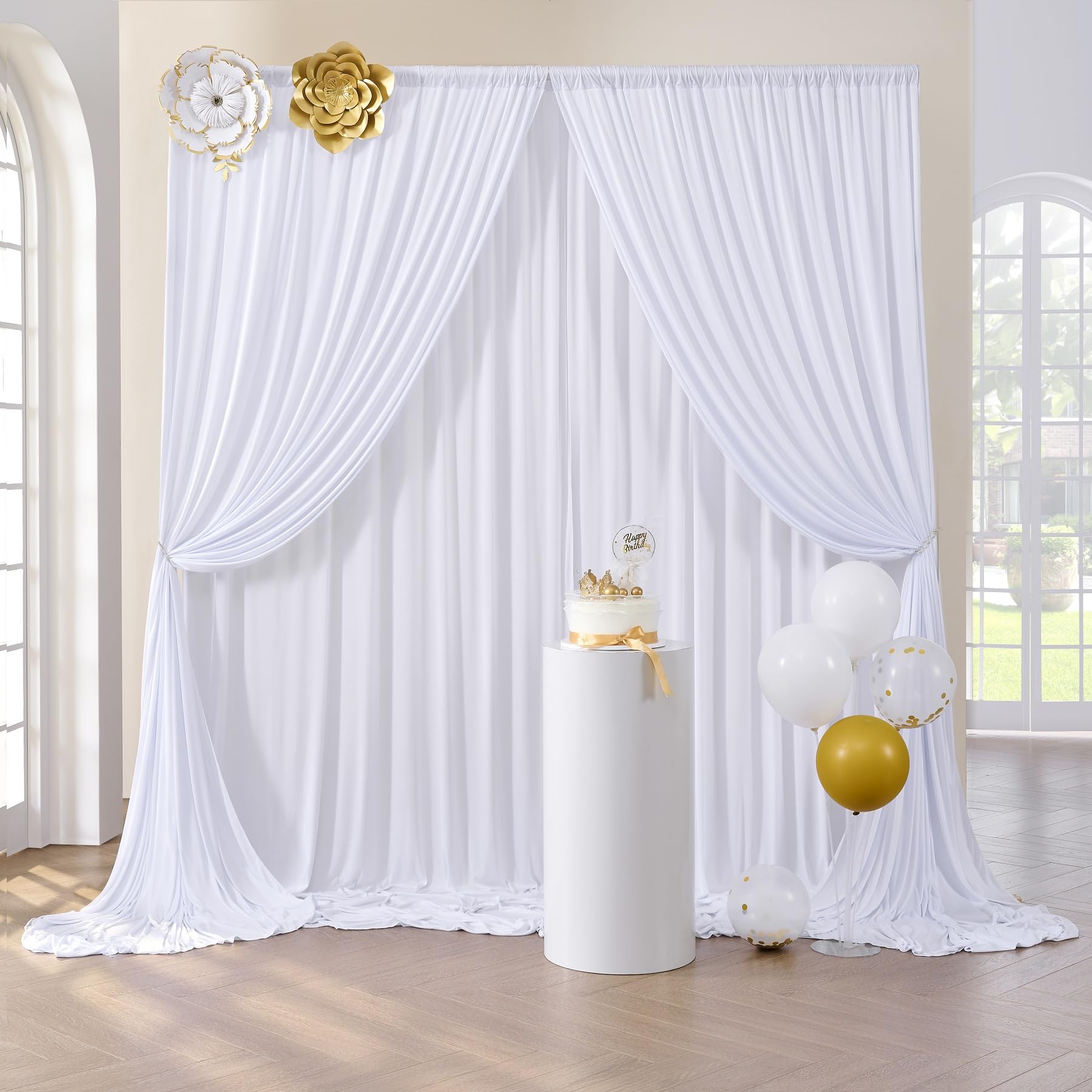 40 ft x 10 ft Wrinkle Free White Backdrop Curtain Panels, Polyester Photography Backdrop Drapes, Wedding Party Home Decoration Supplies