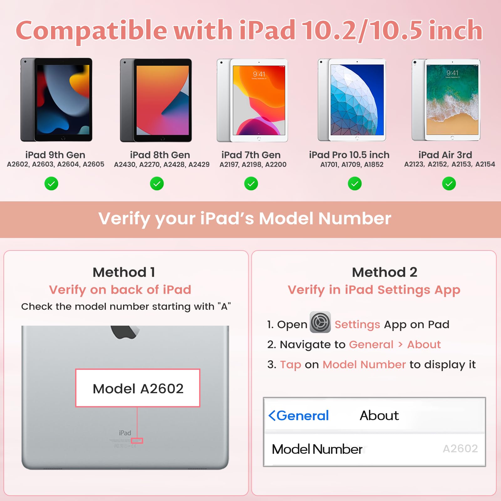OYEEICE for iPad 9th Generation Case with Keyboard 10.2'' - 7 Color Backlit Wireless Keyboard Cover with Pencil Holder for iPad 9th/8th/7th Gen 10.2 inch, iPad Air 3rd Gen & iPad Pro 10.5" - Pink