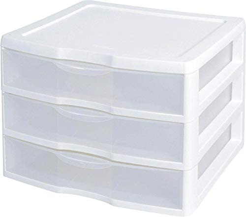 New Sterilite White & Clear Countertop 3-Drawer Desktop Storage Unit (4 Pack)