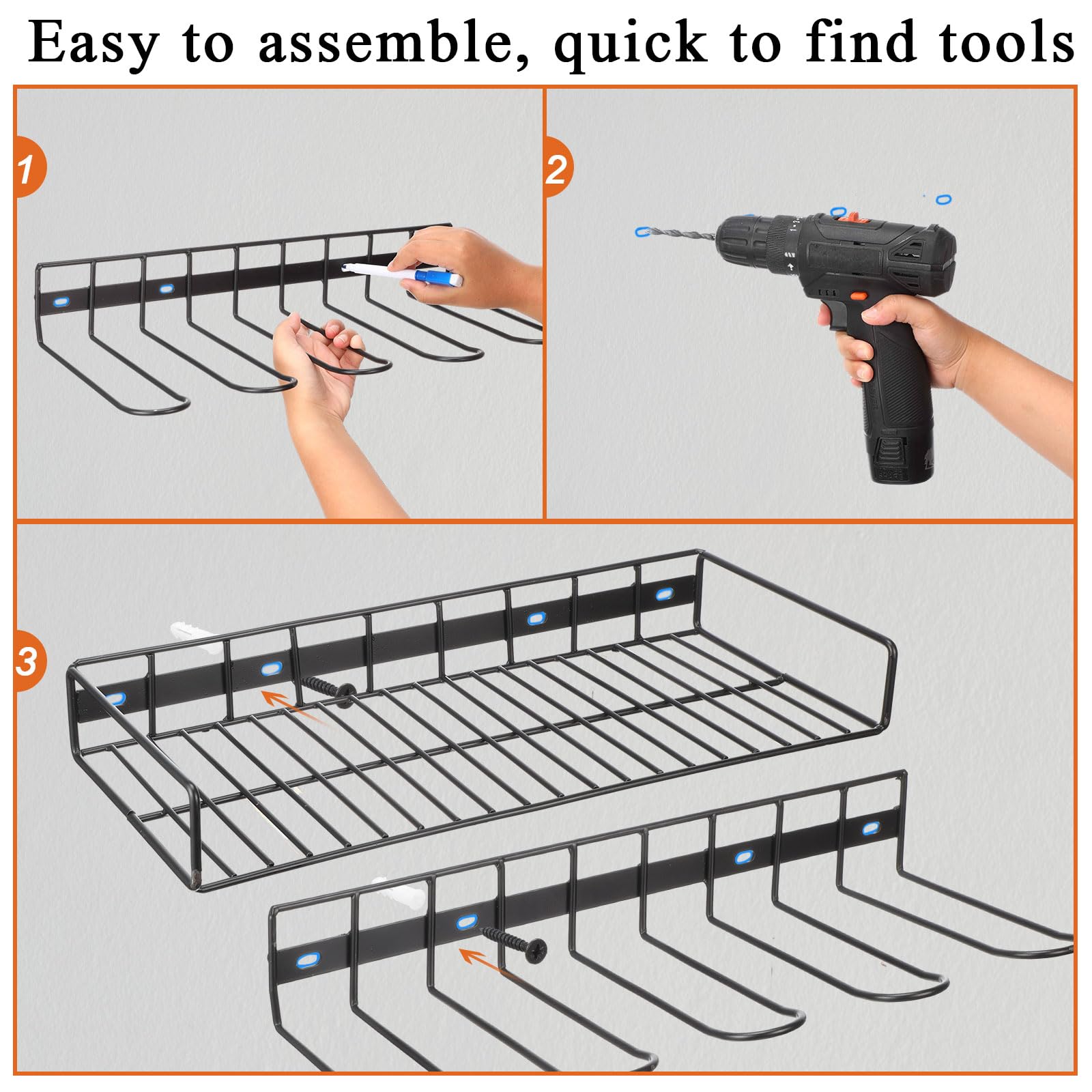 Barydat 4 Pack Power Tool Organizer Wall Mounted Drill Storage Garage Wall Rack Power Drill Holder Heavy Duty Floating Tool Shelf Battery Charging Station for Garage Workshop