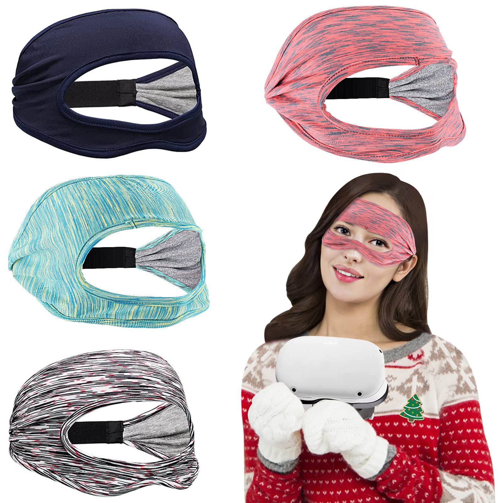 2BK VR Masks Sweat Band VR Face Cover for Quest 2 with Adjustable Velcro, Suitable for VR Fitness, VR Virtual Platform, Quest 2 HeadSets (4 PCS)