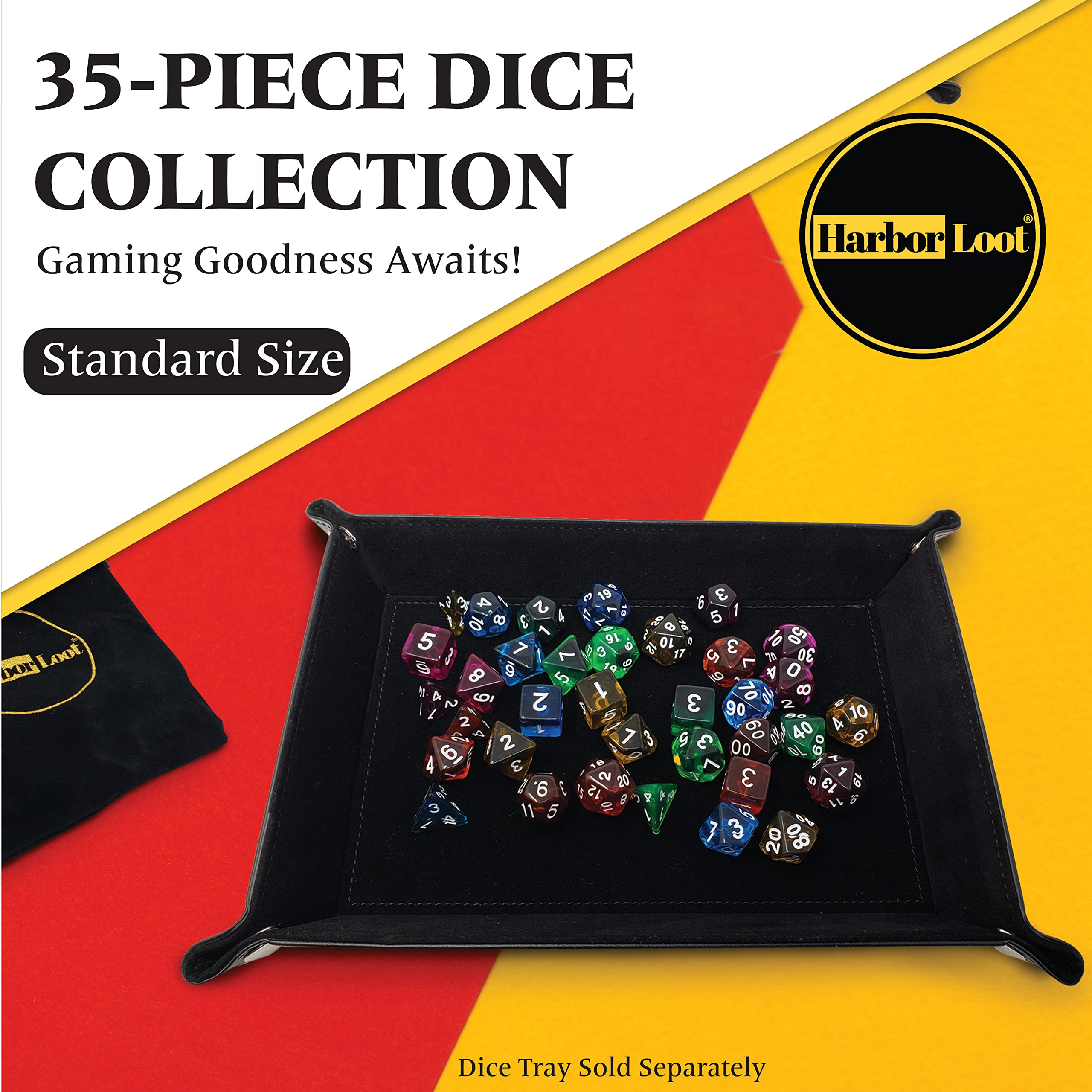 35 Piece Dice Collection Includes 5 RPG Dice Sets in Red, Green, Yellow, Purple and Blue. 7-pc Polyhedral Dice Sets Include D20 dice, D12 dice, D10 dice/percentile dice, D8 dice, D6 dice and D4 dice