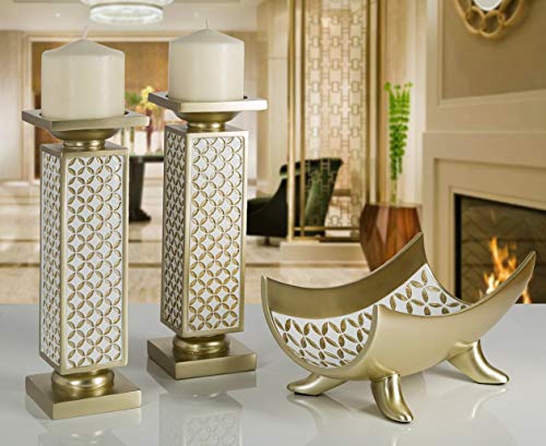 Creative Scents Schonwerk Diamond Lattice Decorative Bowl Table Centerpiece - Home Decor for Living Room, Centerpieces for Dining Room and Coffee Table (Gold & White)