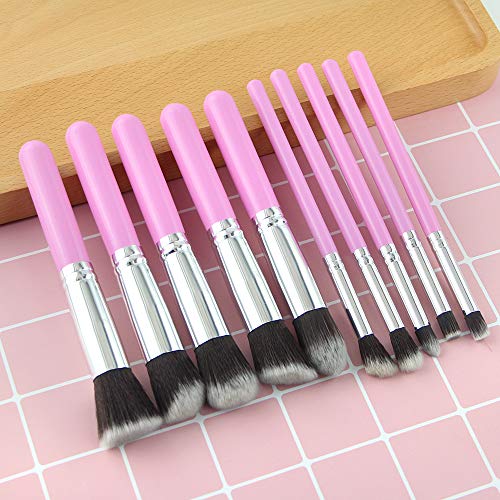 Make Up Brush, 10 Piece Soft Pink Makeup Brushes Set Portable Kabuki Liquid Cream Brushes with Cruelty-Free Synthetic Fiber Bristles Beauty Tools…