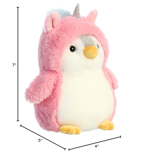 Aurora® Playful Pompom Penguin™ Unicorn Stuffed Animal - Vibrant Companions - Endless Fun - Pink 7 Inches