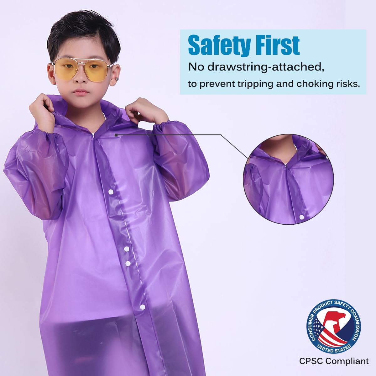 Makonus Kids Rain Jacket, 2 Pack Rain Ponchos for Kids with Hood and Sleeves Reusable Raincoats for Boys and Girls