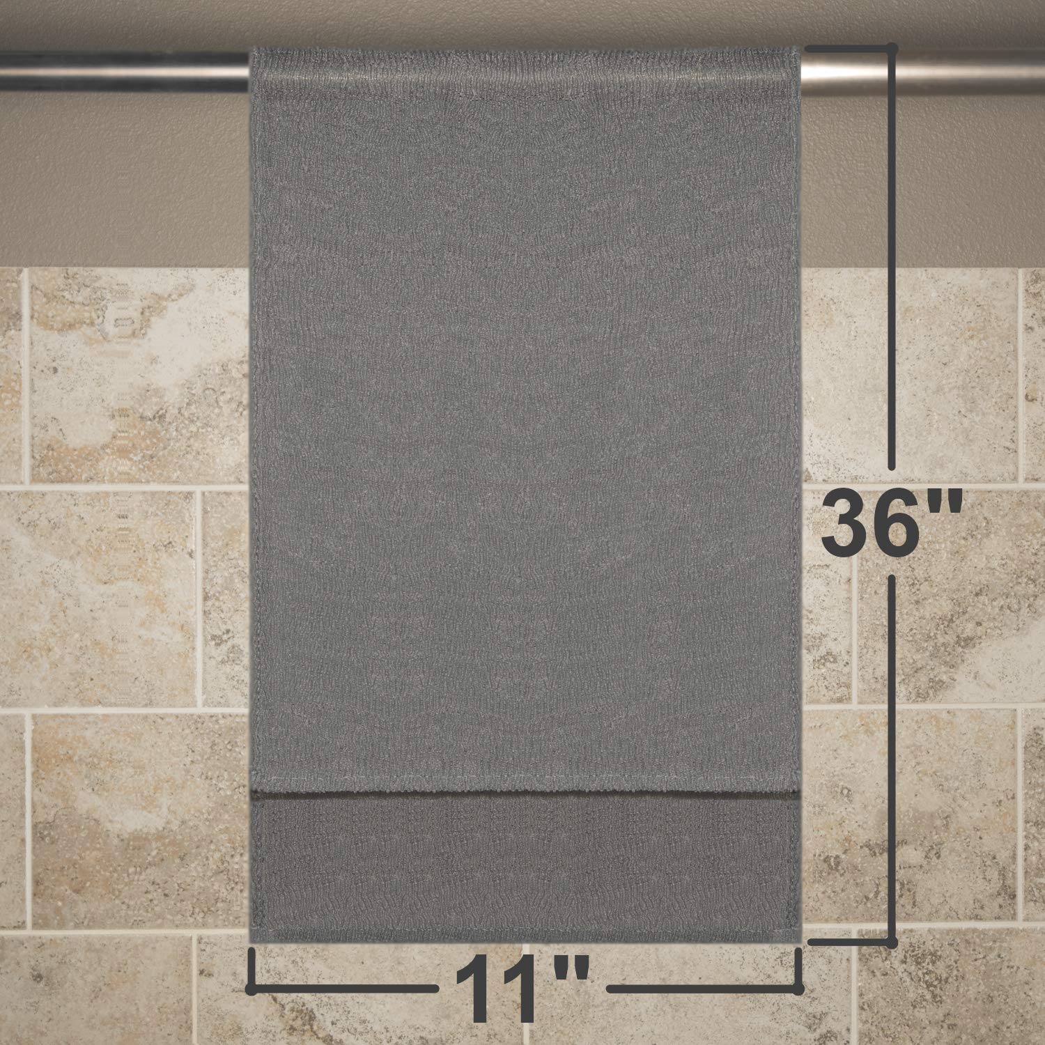Mayberry Health and Home Extra Long (36 Inches) Exfoliating Bath Cloth (2 Pack) Gray Nylon Bath Towel, Stitching on All Sides for Added Durability