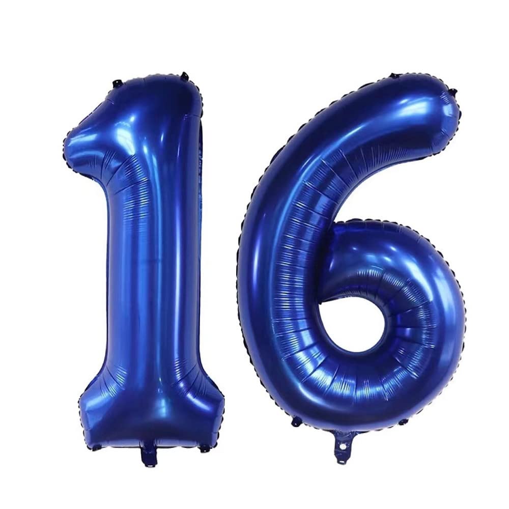 40 inch Navy Blue Number 16 Balloon ,Giant Large Aluminum Film Number 16 Balloon ,16th Birthday Decoration Balloons ,Children's Birthday Party r Decoration Supplies (Navy blue 16)