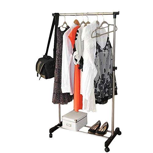 Altiaim Single-bar Vertical & Horizontal Stretching Stand Clothes Rack with Shoe Shelf YJ-01 Black & Silver