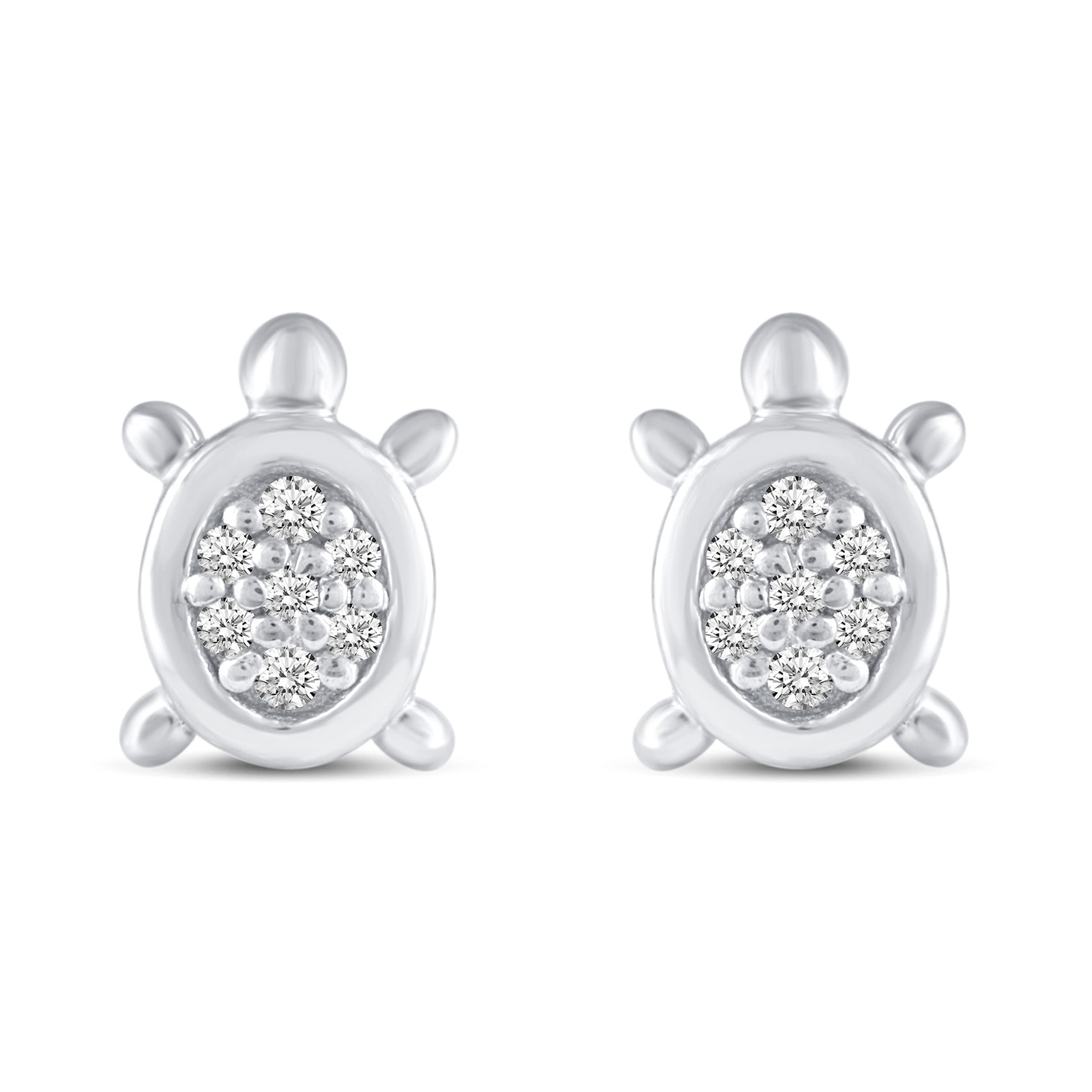 3 Pairs Set Ear Party 1/10 Cttw Natural Diamond Turtle Star Bezel Stud Earrings in 925 Sterling Silver