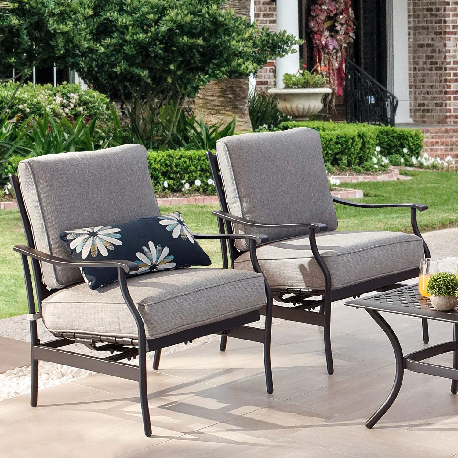 PatioFestival Patio Conversation Set 4-Piece Cushioned Outdoor Furniture Sets with All Weather Frame for Porch Backyard Lawn(Grey)