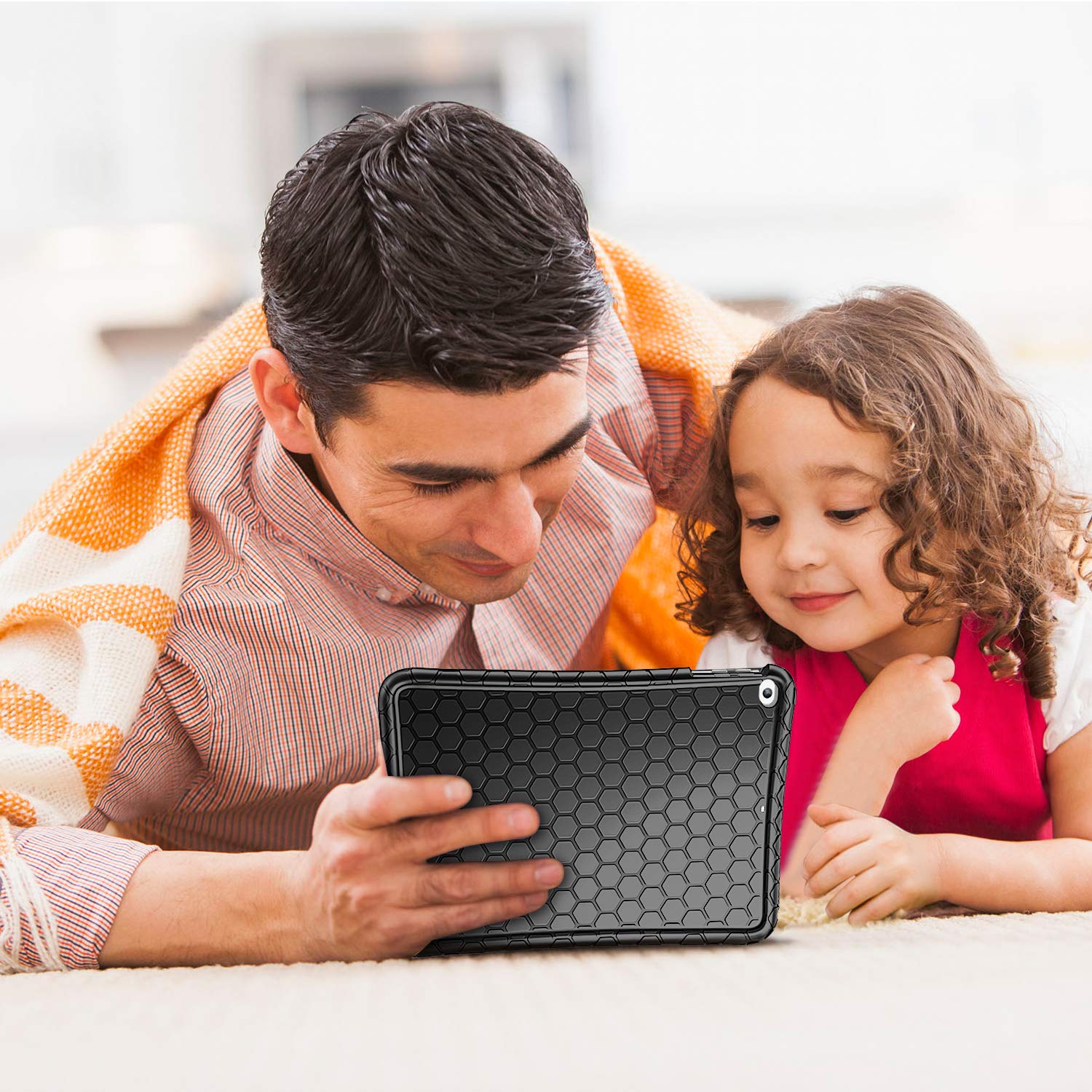 Fintie Case for iPad 6th / 5th Generation (2018/2017), iPad Air 2 / Air 1 (9.7 Inch) - [Honey Comb Series] Lightweight Anti-Slip Kids Friendly Shockproof Silicone Cover, Black