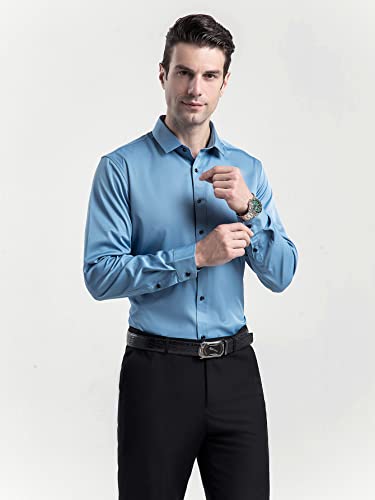 ATOFY Men's Long Sleeve Dress Shirt Regular Fit Casual Button-Down Solid Shirts(Blue, M)