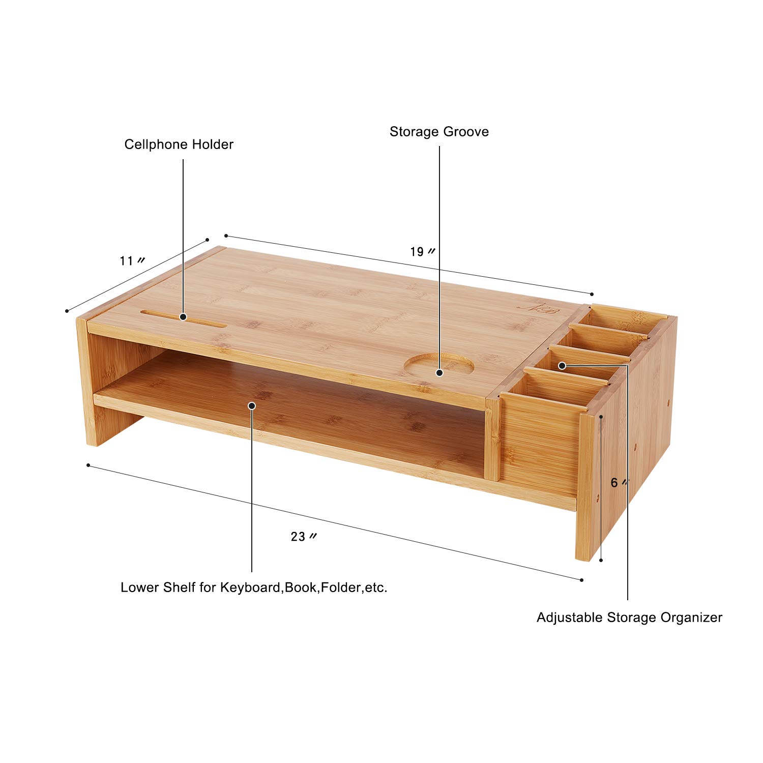 NXN-HOME 2-Tier Bamboo Monitor Stand | Wood Desk Organizers and Accessories | Laptop Computer Monitor Riser with Adjustable Storage Accessories