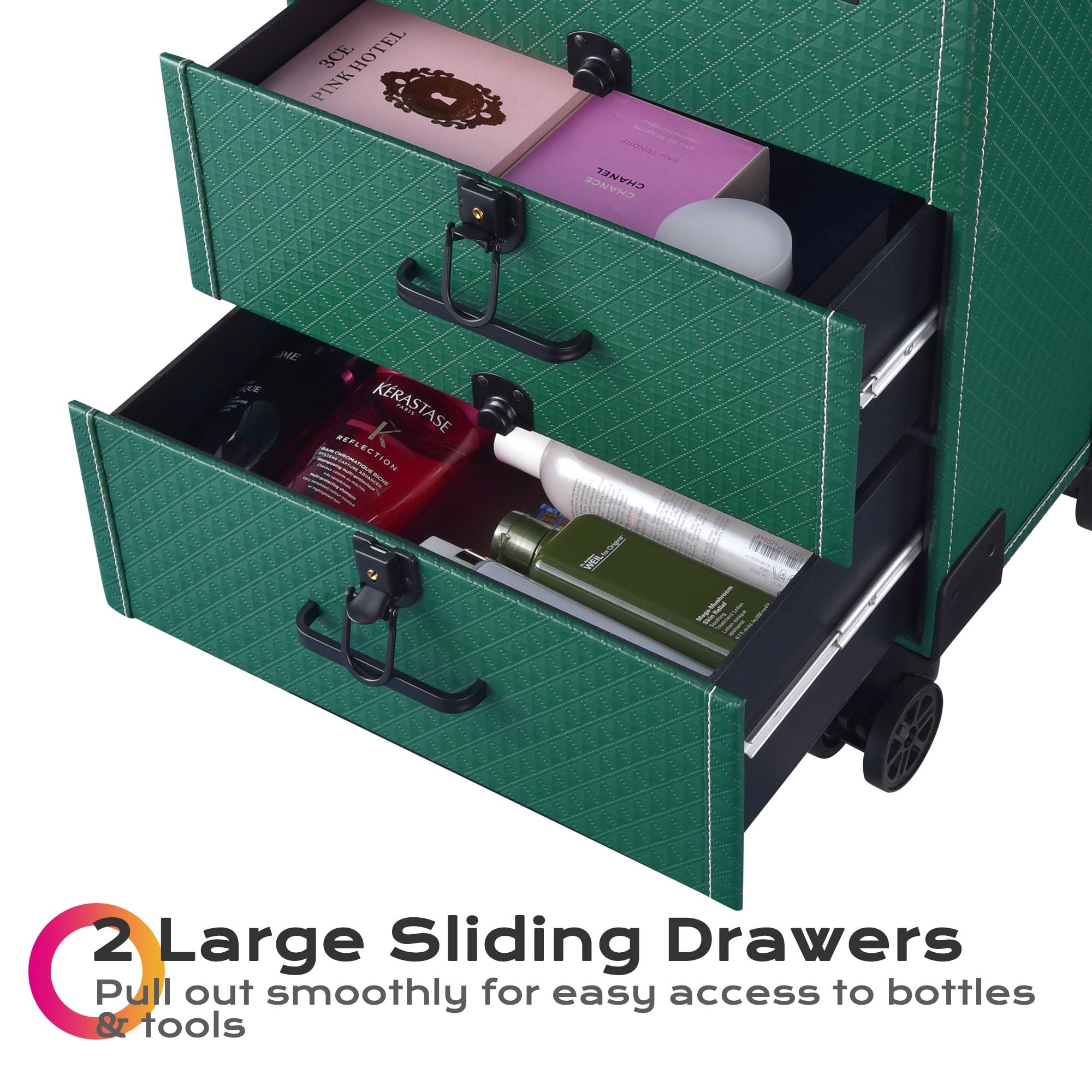 BYOOTIQUE Rolling Makeup Train Case Lockable Portable Cosmetic Organizer Trolley 2 Drawer Beauty Salon