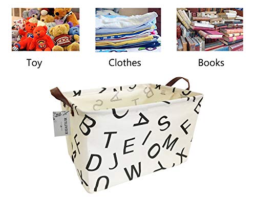 Storage Basket,Nursery Hamper Canvas Laundry Basket Foldable with Waterproof PE Coating Storage for edroom, Closet, Kid's Toys, & Laundry (Alphabet)