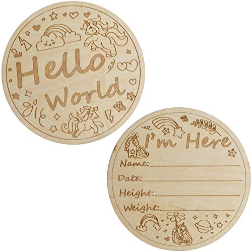 Wood Baby Birth Announcement Sign 6 Inch Large Round Dual-Sided Personalized Newborn Photo Props (A)
