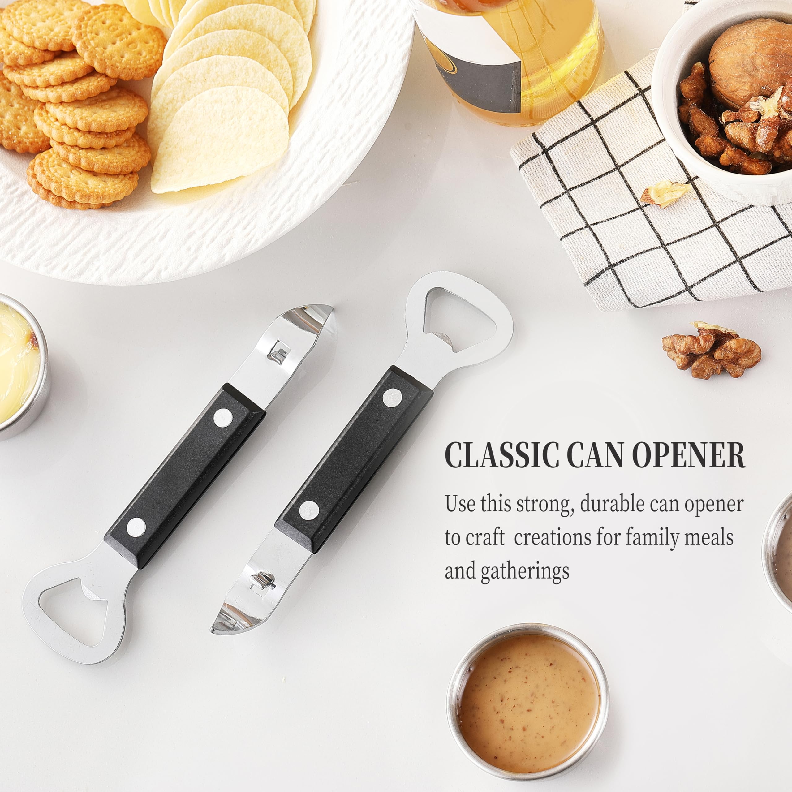 2PCS Can Opener Manual, Little Cook Stainless Steel Can Punch Bottle Opener, 2 in 1 Multifunctional Can and Beer Opener, Dishwasher Safe (2 Pack, Black)
