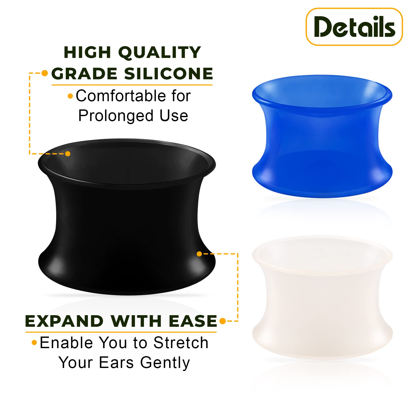 3 Pairs Silicone Gauges 12 mm Black Double Flared Saddle Dark Blue Piercing Ear Stretching Skin Lobe Plug flesh Tunnel BG2040