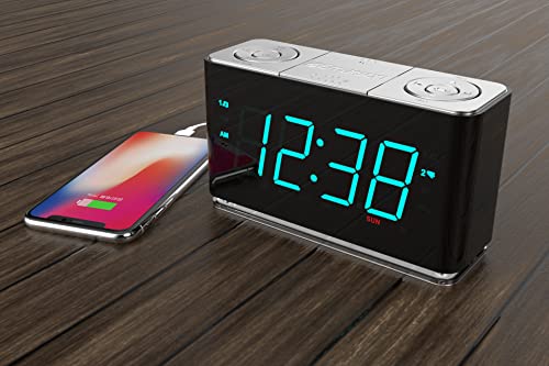 Emerson SmartSet Alarm Clock Radio with Bluetooth Speaker, Charging Station/Phone Chargers with USB port for iPhone/iPad/iPod/Android and Tablets, ER100301, Black