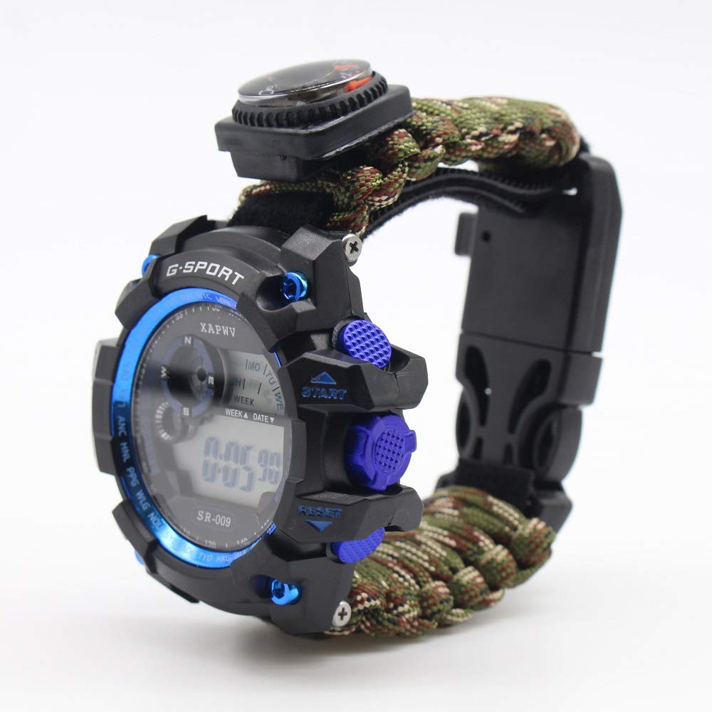50 M Waterproof Tactical Watch,7 in 1 Multifunctional Outdoor Watch Gear