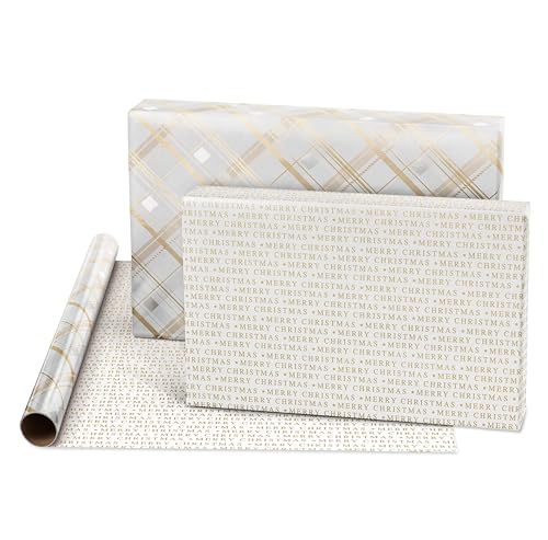 American Greetings 80 sq. ft. Gold Wrapping Paper Bundle (Snowflakes) for Christmas, New Years, and All Holidays (4 Rolls 30 in. x 8 ft.)