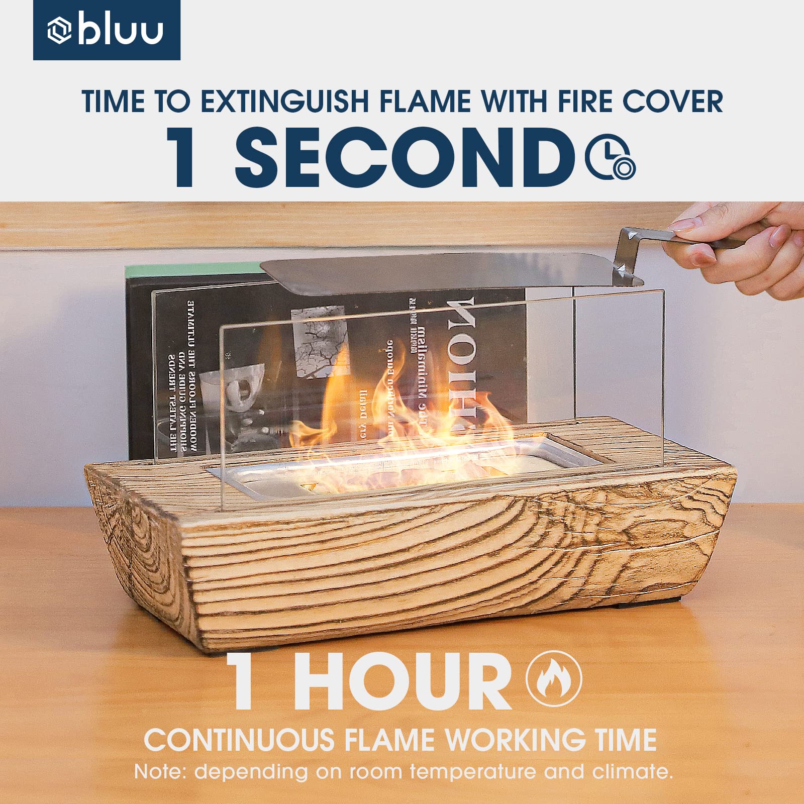 Bluu Easter Decorations for The Home Tabletop Fire Pit Portable Indoor Fireplace, Personal Mini Bio Ethanol Faux Wood Fire Bowl Heater for Outdoor Use