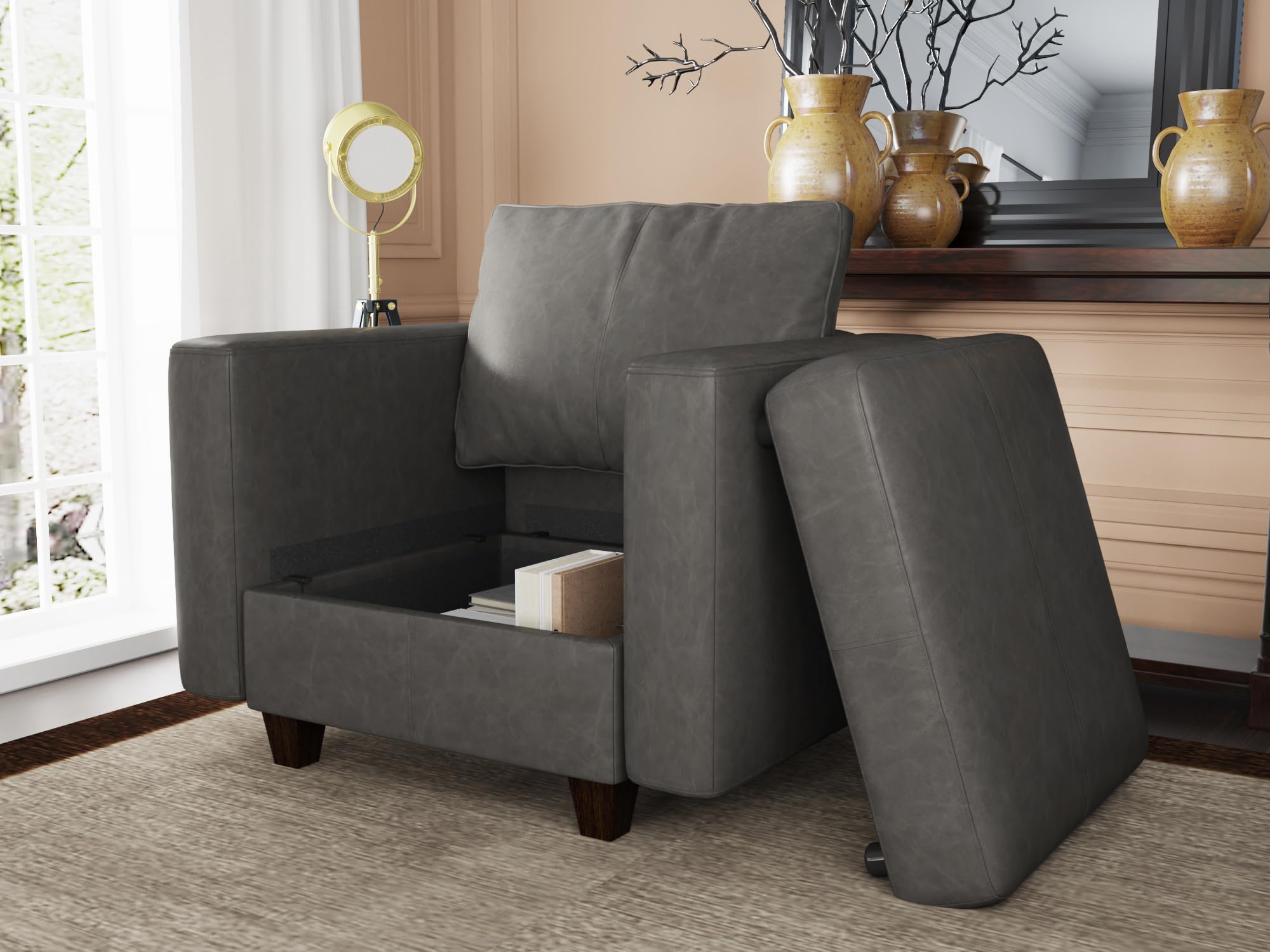 EASE MOOSE Modular Sectional Accent Chair with Storage Seat, Faux Leather Armchair Modern Single Sofa Club Chair for Living Room
