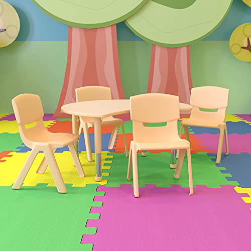 EMMA + OLIVER 25.125" W x 35.5" L Crescent Natural Plastic Adjustable Kids Table Set - 4 Chairs