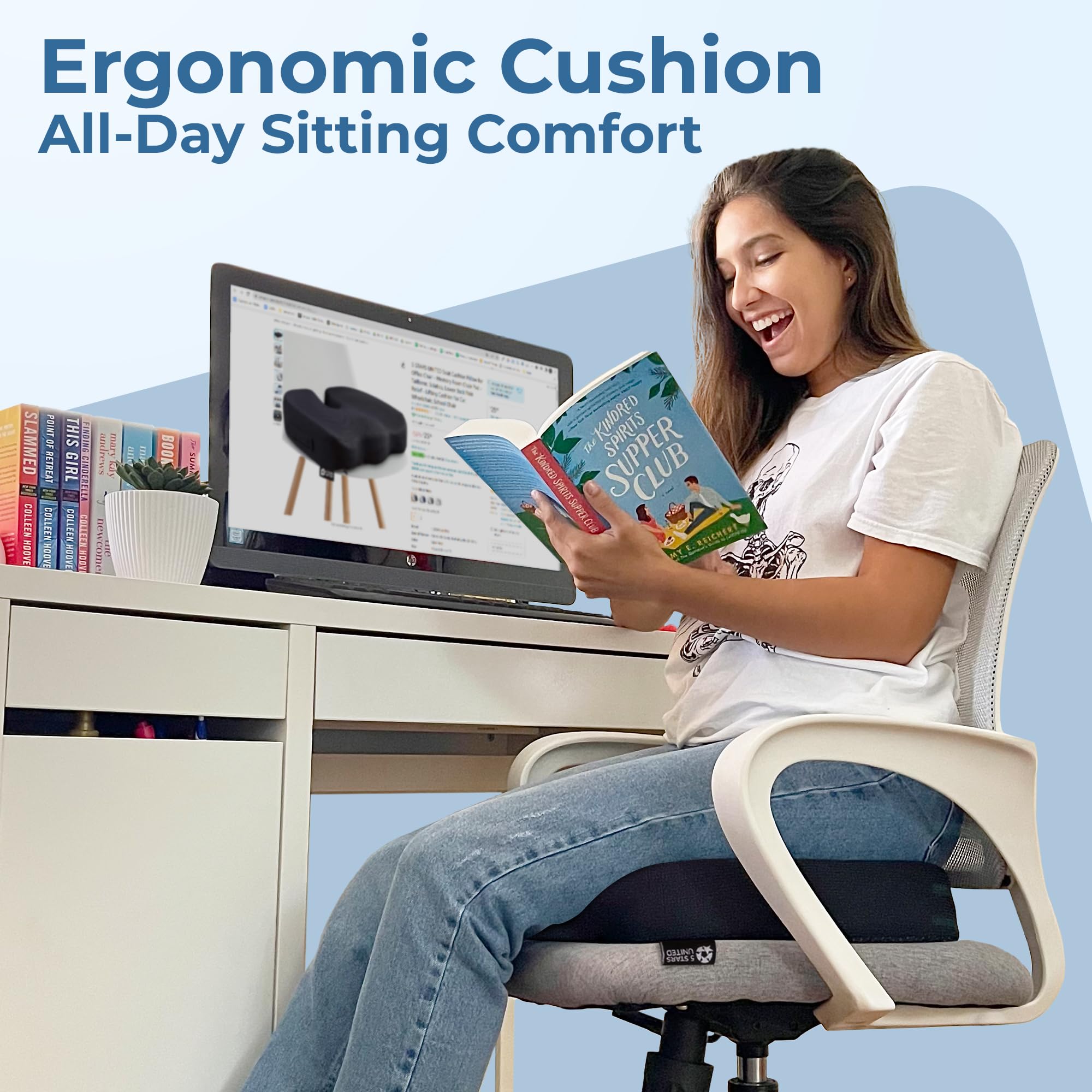 5 STARS UNITED Half Moon Bolster Semi-Roll Pillow and Seat Cushion for Desk Chair, Bundle