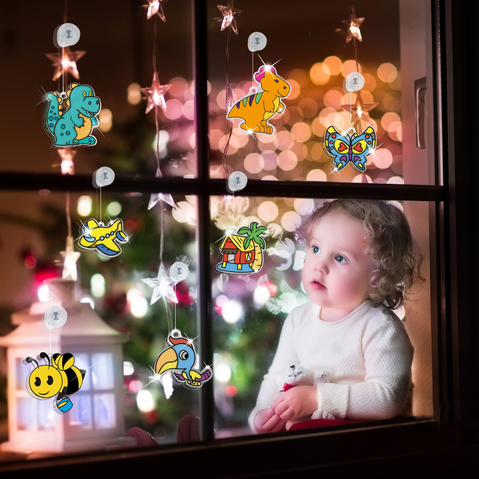 CAPKIT 36Pcs Suncatcher Kits for Kids, Window Art Kids Crafts, 11 Paints for Creative DIY, Arts and Crafts Gift for Kids Children 4-8