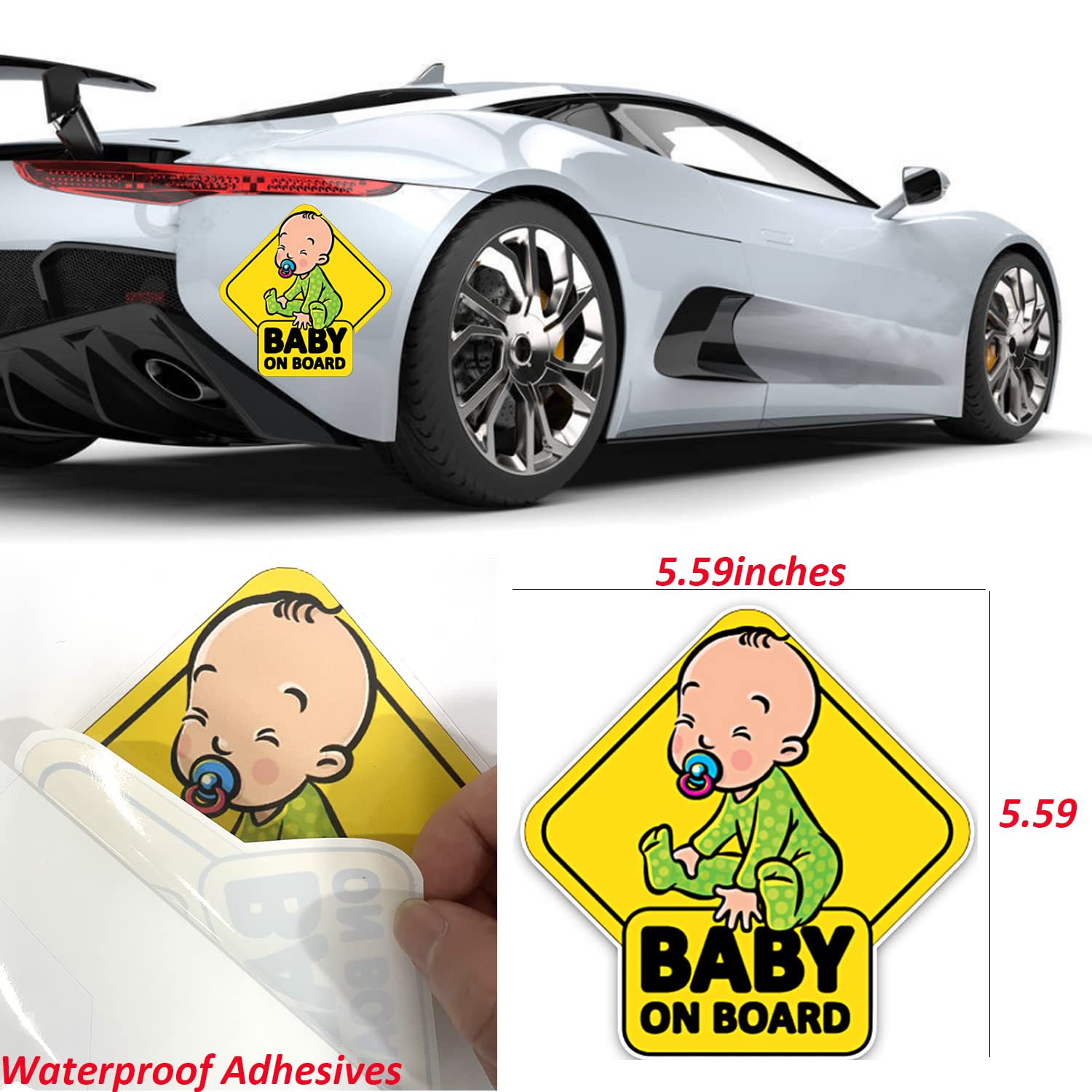 4 Pack Baby On The Car Sign Stickers,PET Material Stickers,Easy to Apply and Remove Handicap Stickers 5.5inchX5.5inch