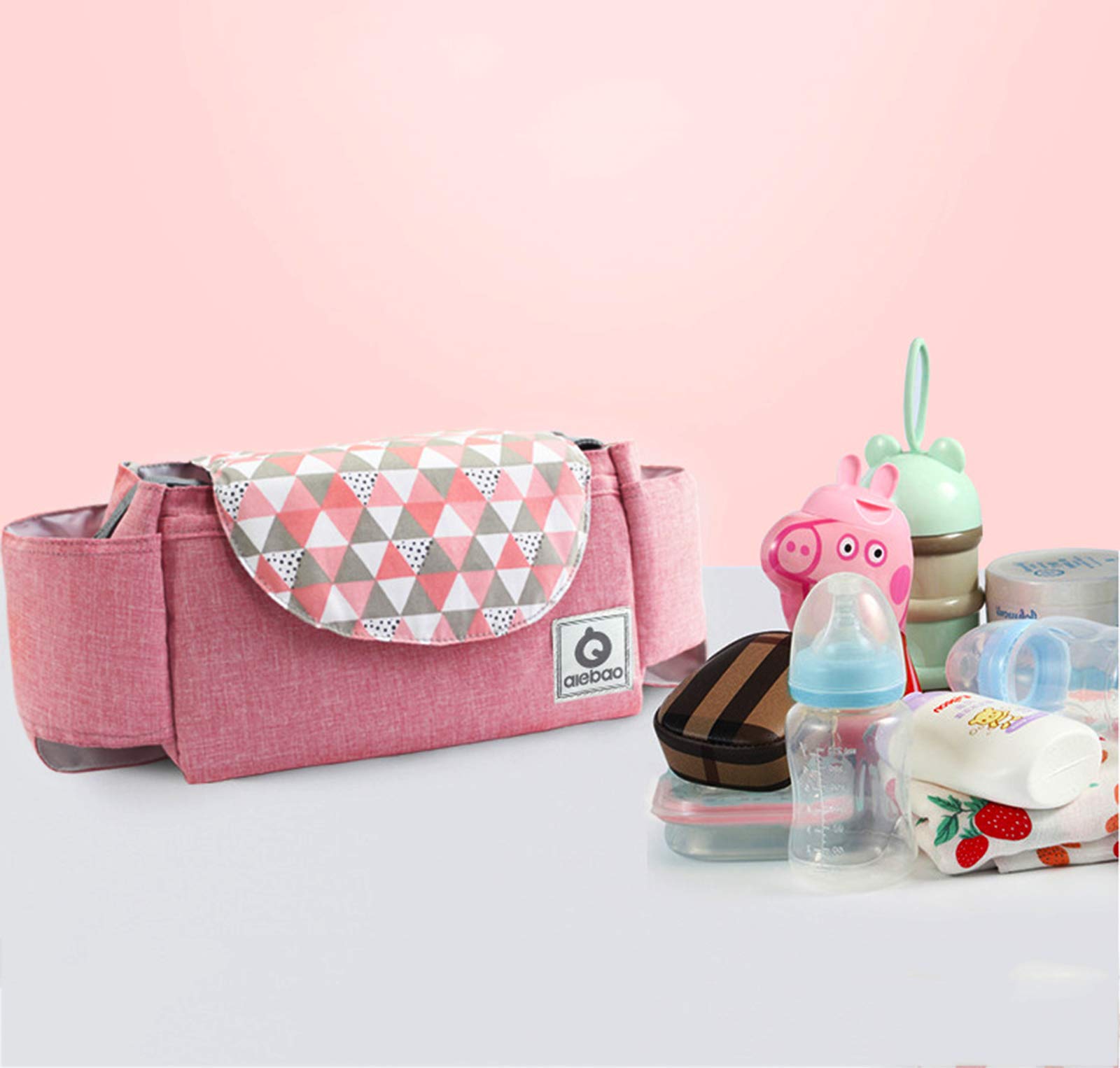 ZIOYCKL Baby Stroller Organizer with Insulated Cup Holders for Smart Moms,Diaper Storage,Secure Straps, Detachable Bag,Compact Design Fit All Strollers Fashionable&beautiful (Pink)